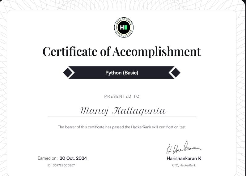 Manoj Kallagunta on LinkedIn: #python #hackerrank #continuouslearning # ... Manoj Kallagunta on LinkedIn: #python #hackerrank #continuouslearning # ...