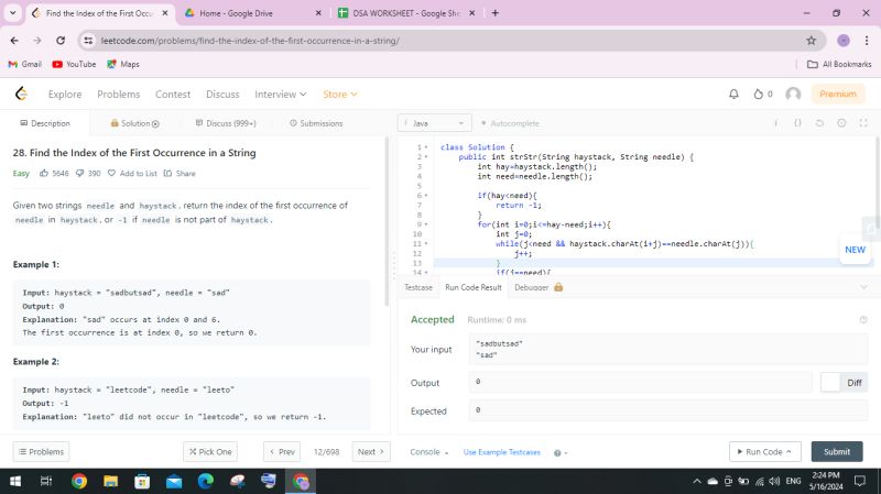 #100daysofleetcode #28_find_the_index_of_the_first_occurrence_in_a ... #100daysofleetcode #28_find_the_index_of_the_first_occurrence_in_a ...