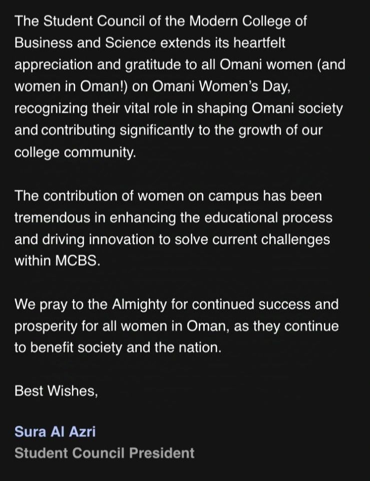 Rami J. Oweis, Ph.D on LinkedIn: #omaniwomenday #mcbs #mcbs #mcbsoman # ... Rami J. Oweis, Ph.D on LinkedIn: #omaniwomenday #mcbs #mcbs #mcbsoman # ...