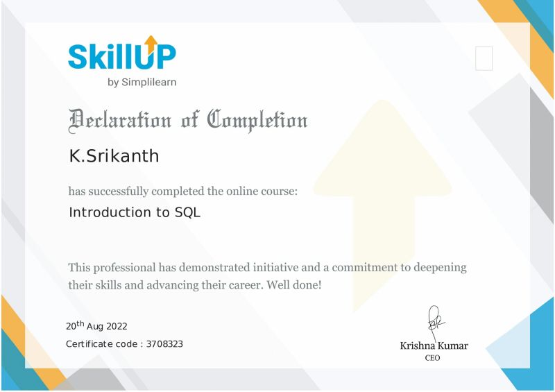 srikanth k on LinkedIn: #sql #certification #dataanalytics #skillup # ... srikanth k on LinkedIn: #sql #certification #dataanalytics #skillup # ...