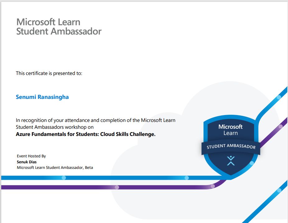 Senumi Ranasinghe on LinkedIn: #mlsa #msftstudentambassadors Senumi Ranasinghe on LinkedIn: #mlsa #msftstudentambassadors