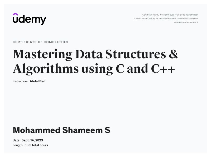 Finished Data Structures & Algorithms course on Udemy | Mohammed ... Finished Data Structures & Algorithms course on Udemy | Mohammed ...