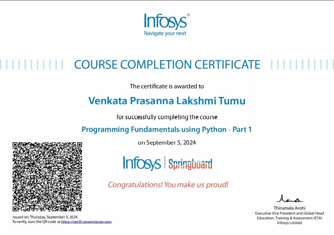 Venkata Prasanna Lakshmi Tumu on LinkedIn: #python # ... Venkata Prasanna Lakshmi Tumu on LinkedIn: #python # ...