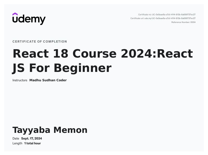 Tayyaba Memon on LinkedIn: #reactjs #javascript #udemy #webdevelopment Tayyaba Memon on LinkedIn: #reactjs #javascript #udemy #webdevelopment