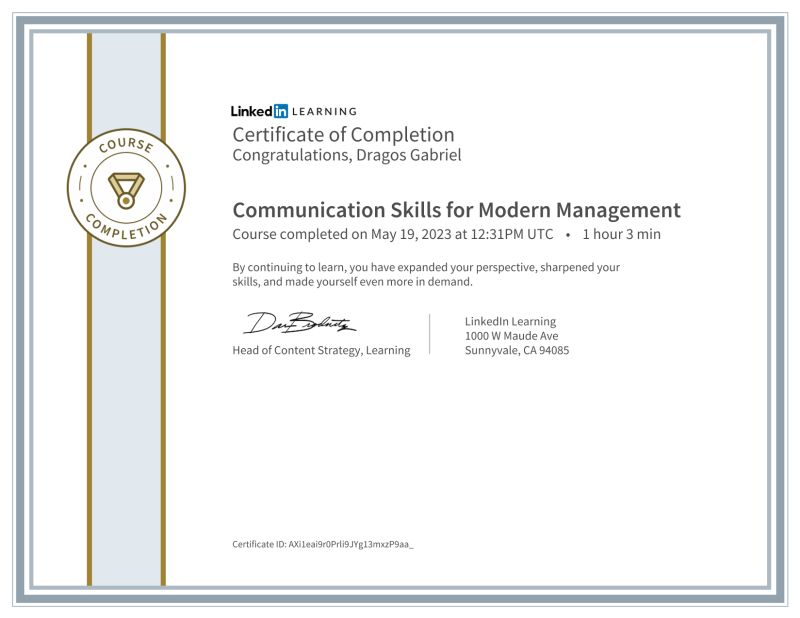 Certificate of Completion | Dragos Gabriel Certificate of Completion | Dragos Gabriel