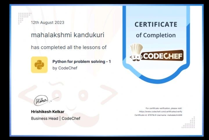 Mahalakshmi Kandukuri on LinkedIn: #codechef #python #problemsolving # ... Mahalakshmi Kandukuri on LinkedIn: #codechef #python #problemsolving # ...