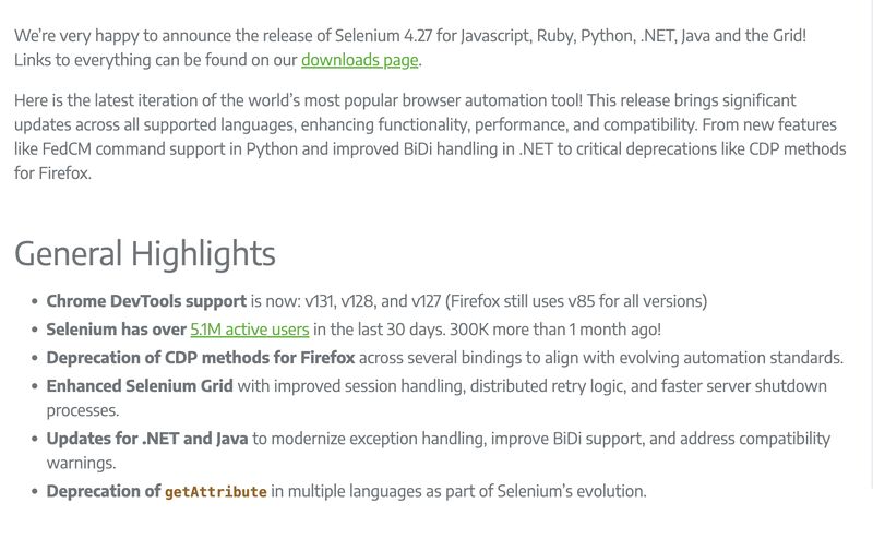 Rahul Shetty (Venkatesh) on LinkedIn: Selenium 4.27 Version out! - RIP ... Rahul Shetty (Venkatesh) on LinkedIn: Selenium 4.27 Version out! - RIP ...