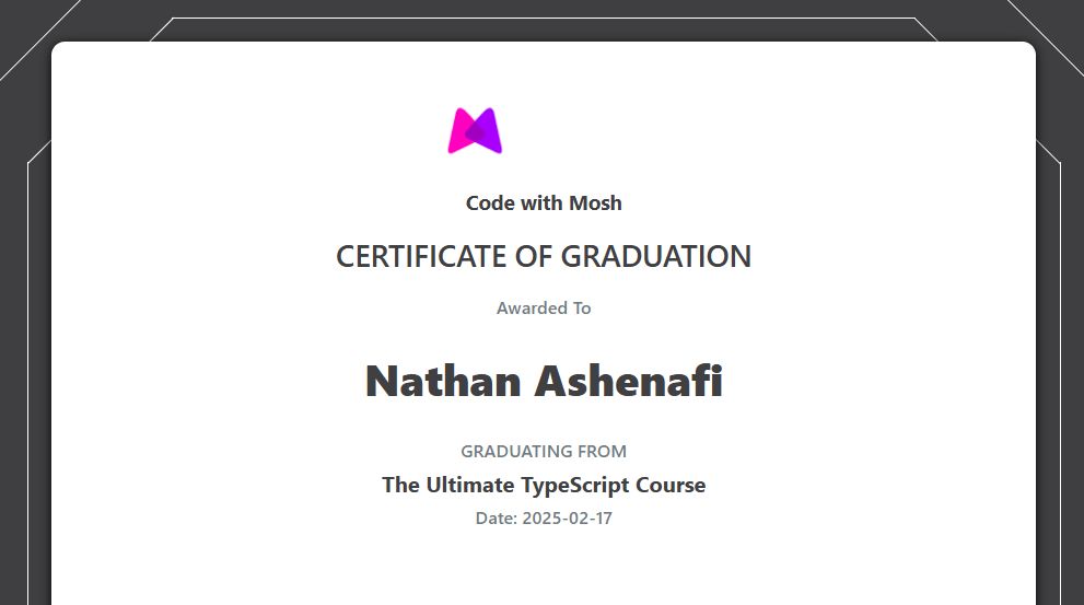 Nathan Ashenafi on LinkedIn: I've been taking Mosh Hamedani TypeScript ... Nathan Ashenafi on LinkedIn: I've been taking Mosh Hamedani TypeScript ...