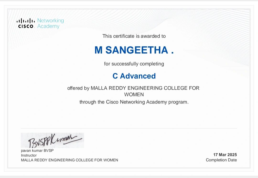#cprogramming #cisco #learning #achievement | M SANGEETHA #cprogramming #cisco #learning #achievement | M SANGEETHA