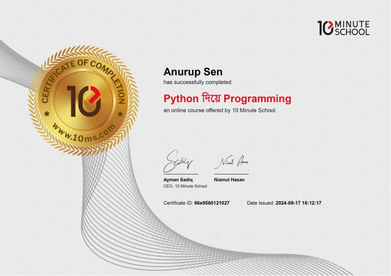 Anurup Sen on LinkedIn: #python #programming #certificate # ... Anurup Sen on LinkedIn: #python #programming #certificate # ...