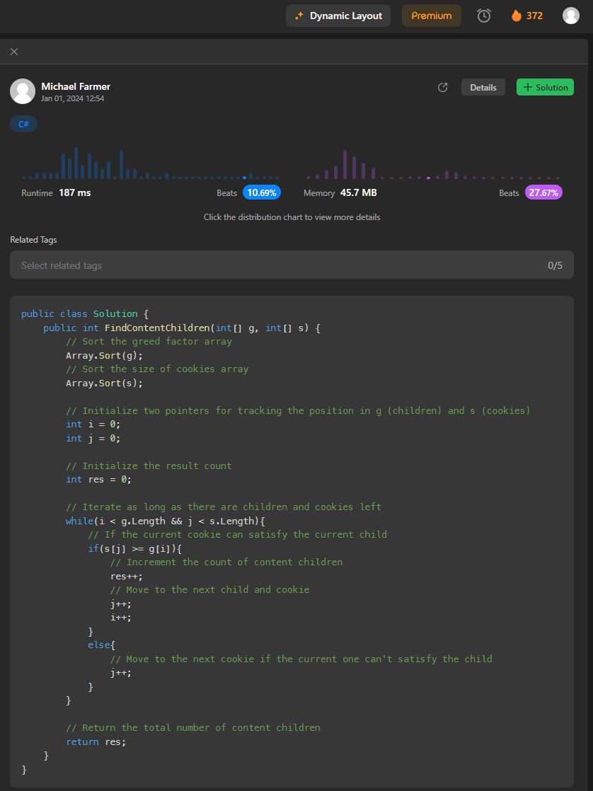 Michael Farmer on LinkedIn: Day 372 of Daily LeetCode | 455. Assign ... Michael Farmer on LinkedIn: Day 372 of Daily LeetCode | 455. Assign ...