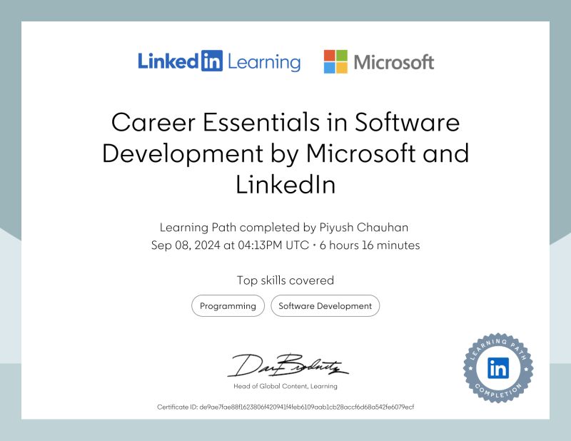 Piyush Chauhan on LinkedIn: Certificate of Completion Piyush Chauhan on LinkedIn: Certificate of Completion