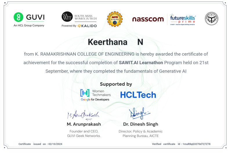 #learninganddevelopment #sawitai #guvi | Keerthana N #learninganddevelopment #sawitai #guvi | Keerthana N