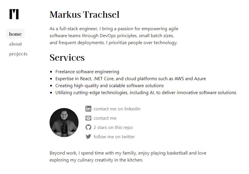 Markus Trachsel on LinkedIn: #react #nextjs #vercel #homepage Markus Trachsel on LinkedIn: #react #nextjs #vercel #homepage