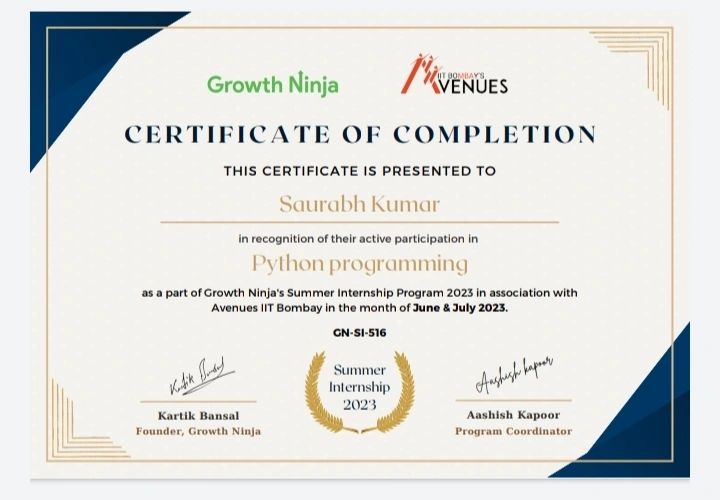 Saurabh Kumar on LinkedIn: I was completed my python internship ... Saurabh Kumar on LinkedIn: I was completed my python internship ...