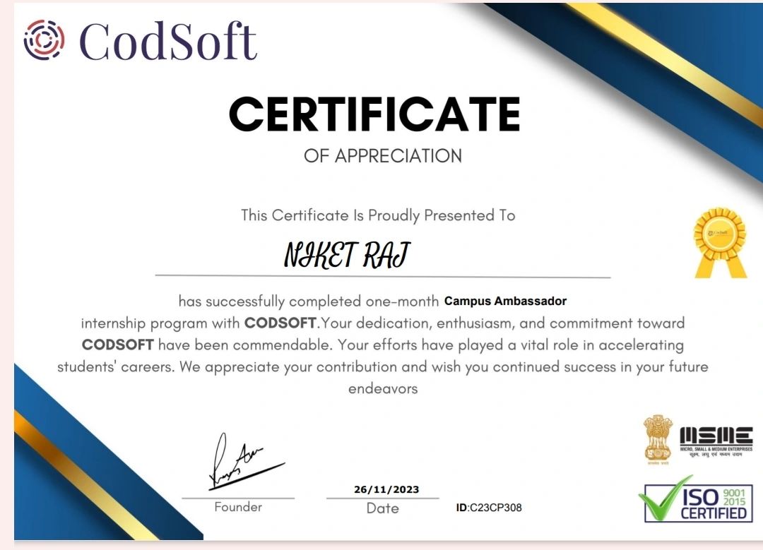 NIKET RAJ on LinkedIn: CodSoft NIKET RAJ on LinkedIn: CodSoft