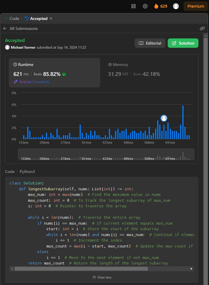 LeetCode: Longest Subarray with Bitwise and Medium | Michael Farmer ... LeetCode: Longest Subarray with Bitwise and Medium | Michael Farmer ...