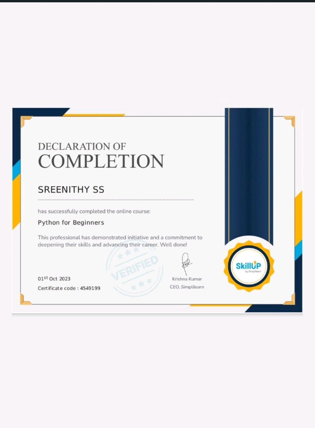 Sreenithy SS on LinkedIn: #simplilearn #onlinecourse #pythonforbeginners Sreenithy SS on LinkedIn: #simplilearn #onlinecourse #pythonforbeginners