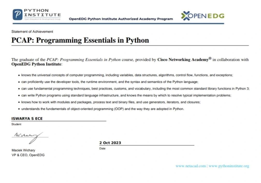 Iswarya Singaram on LinkedIn: #python #programming #cisco #techskills # ... Iswarya Singaram on LinkedIn: #python #programming #cisco #techskills # ...