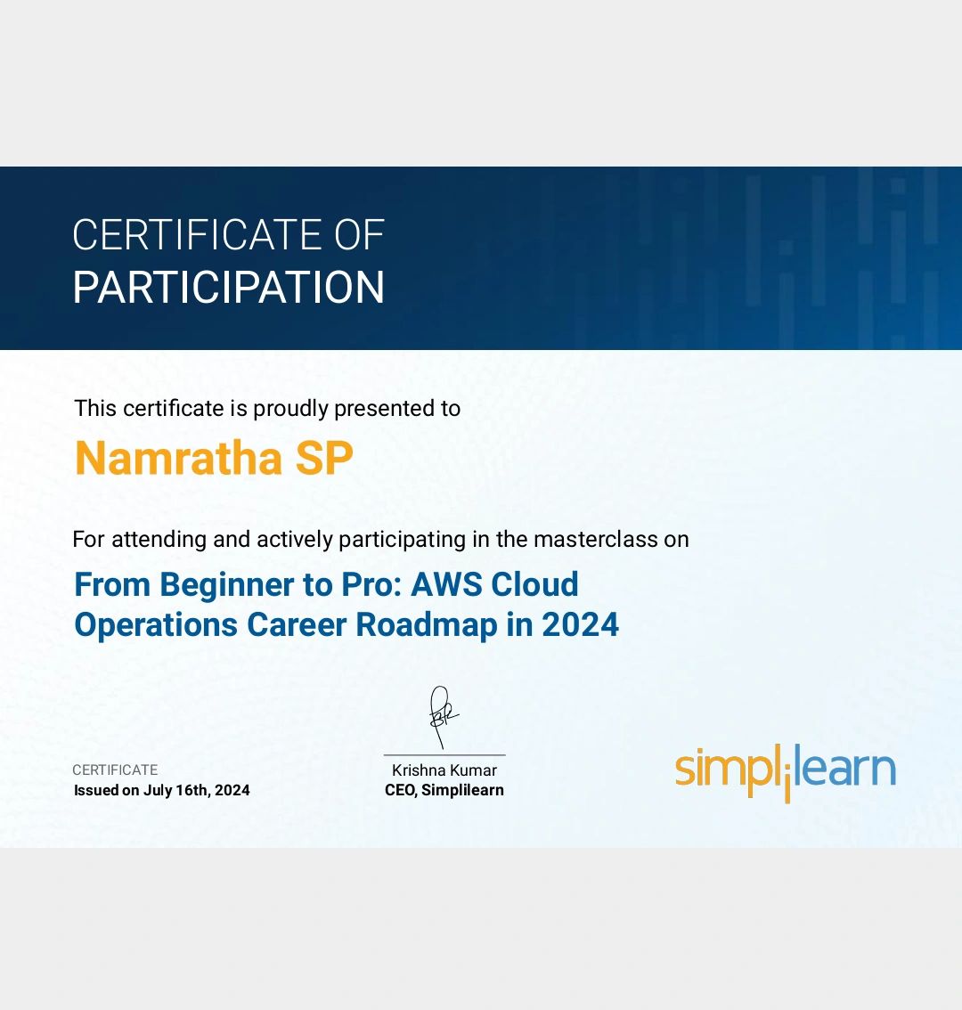 Namratha S P on LinkedIn: #simplilearn #simpligrow Namratha S P on LinkedIn: #simplilearn #simpligrow