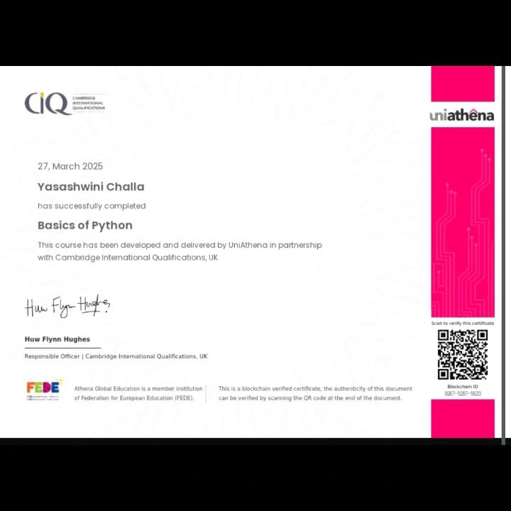 #python #learning #certification #uiathena | Yasashwini Challa #python #learning #certification #uiathena | Yasashwini Challa