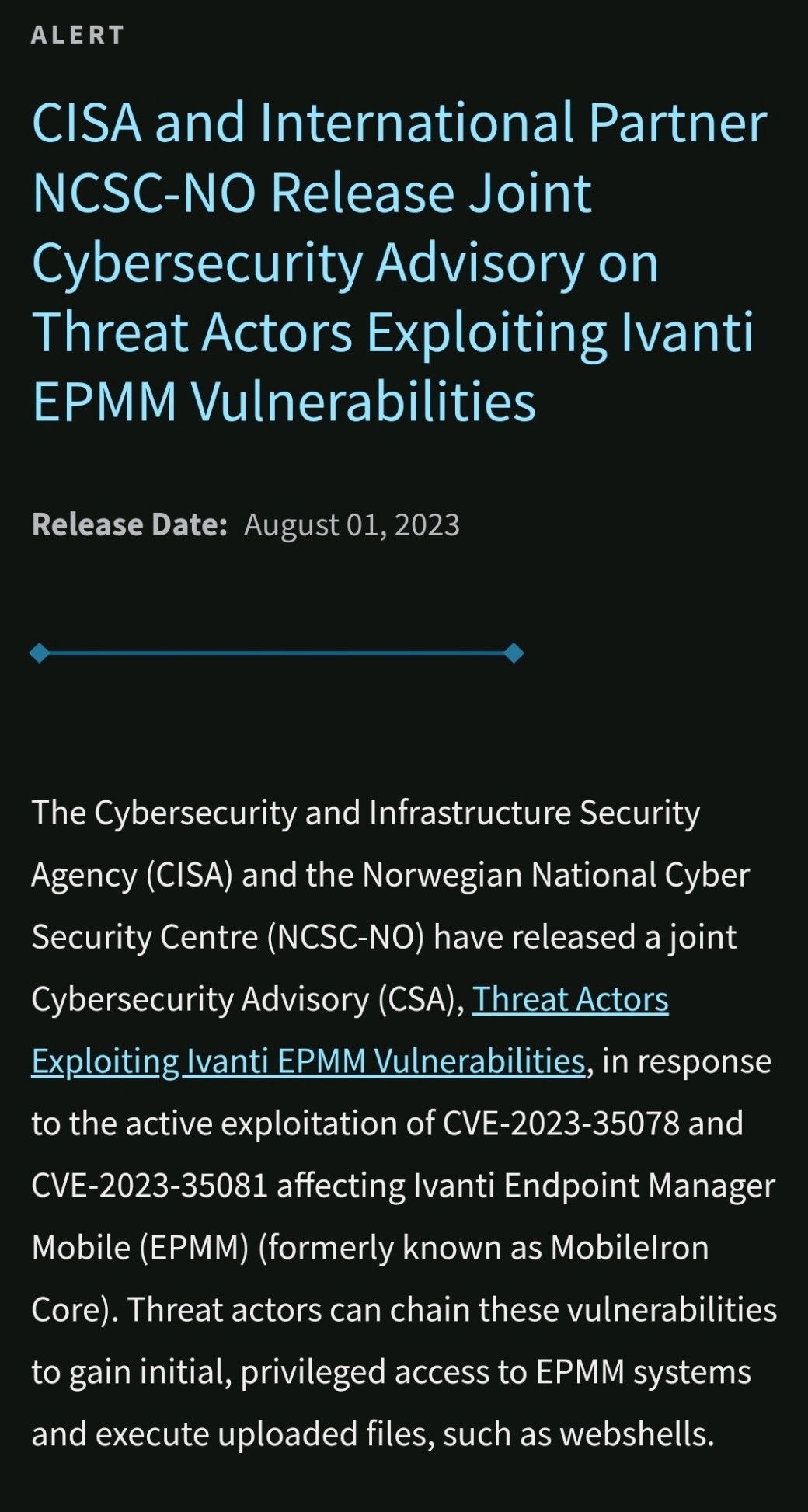 Actively being exploited Ivanti EPMM vulnerabilities ⬇️⬇️⬇️ (MobileIron ... Actively being exploited Ivanti EPMM vulnerabilities ⬇️⬇️⬇️ (MobileIron ...