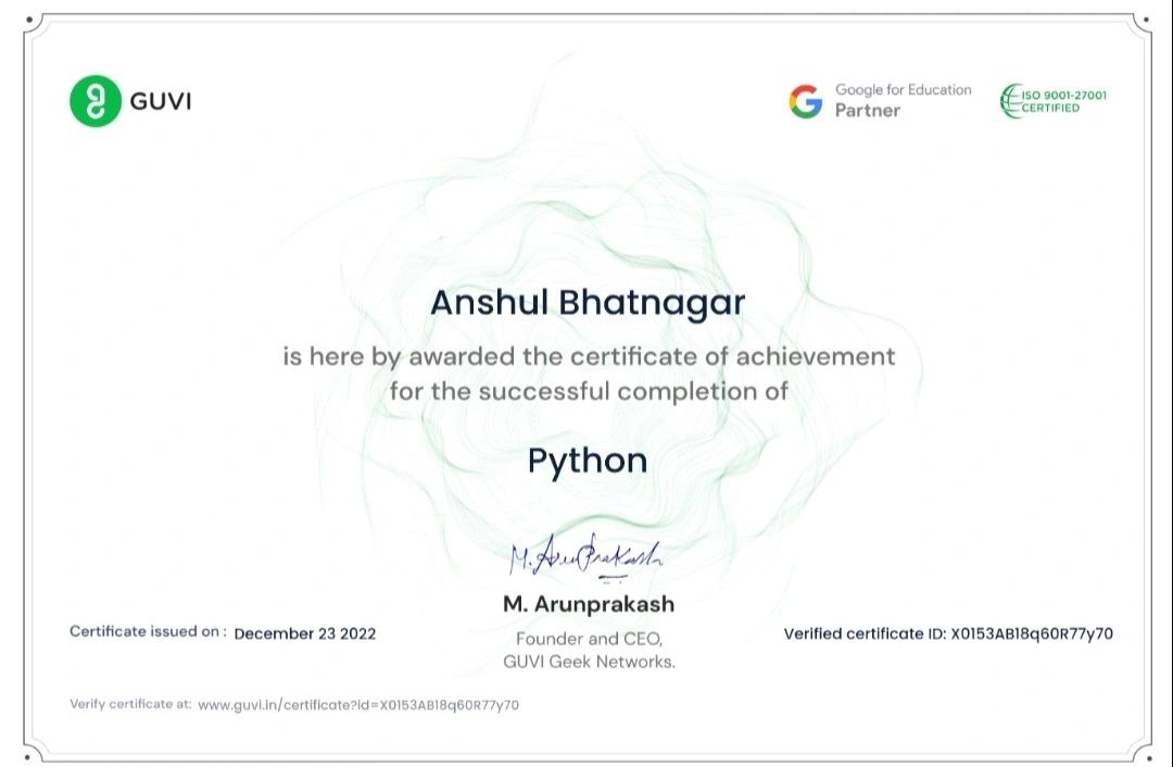 Finished my Python certification! | Anshul Bhatnagar posted on the ... Finished my Python certification! | Anshul Bhatnagar posted on the ...
