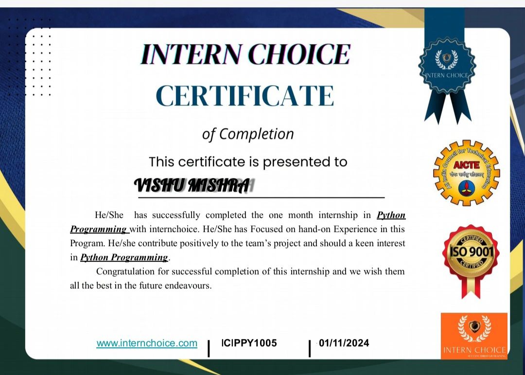 Vishu Mishra on LinkedIn: #internchoice #pythonprogramming #cybersecurity Vishu Mishra on LinkedIn: #internchoice #pythonprogramming #cybersecurity