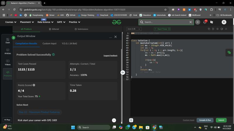 #100daysofcode #dsa #kadanealgorithm #geeksforgeeks #java # ... #100daysofcode #dsa #kadanealgorithm #geeksforgeeks #java # ...