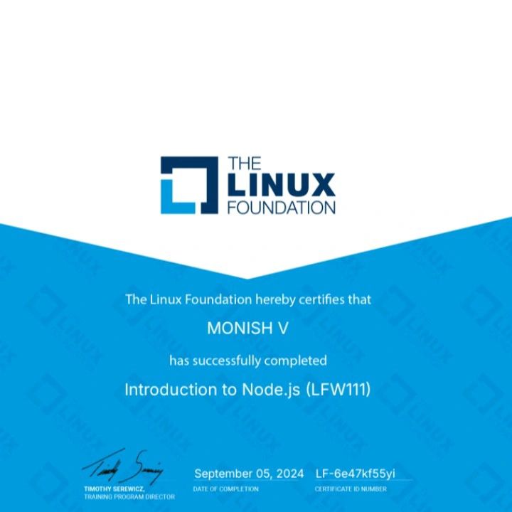 MONISH V on LinkedIn: #nodejs #javascript #fullstack MONISH V on LinkedIn: #nodejs #javascript #fullstack