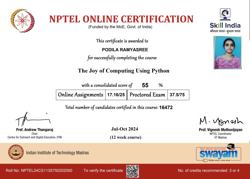 Ramyasree Podila on LinkedIn: #pythonprogramming #nptel Ramyasree Podila on LinkedIn: #pythonprogramming #nptel