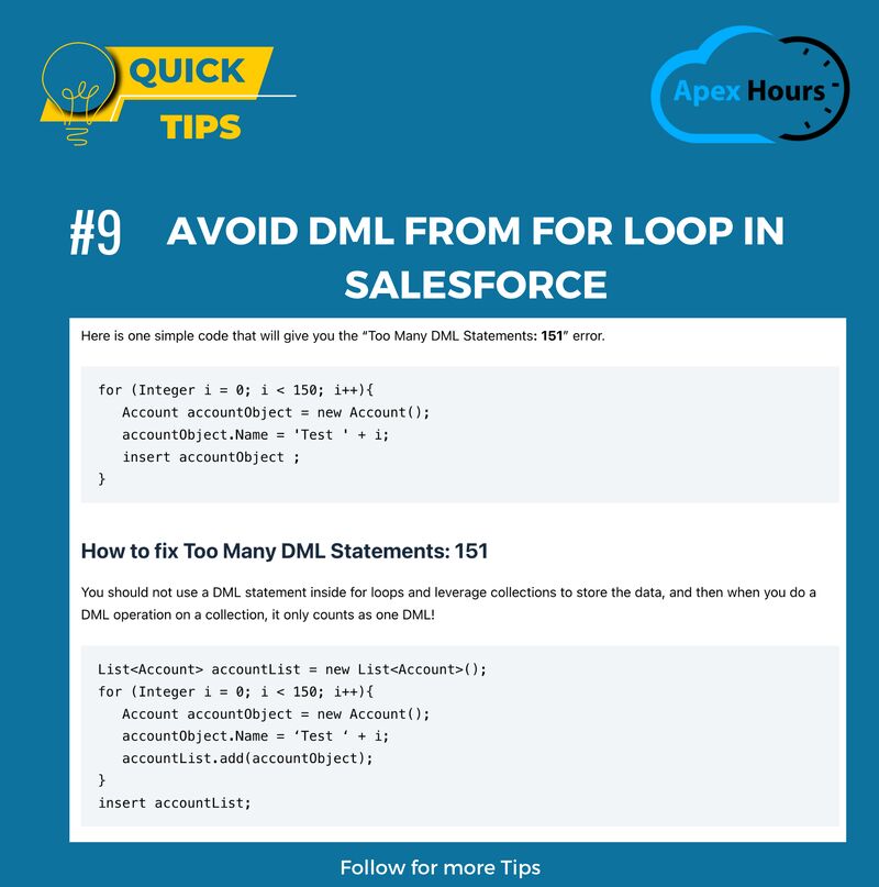 #9 Avoid DML from For Loop in Salesforce | Apex Hours #9 Avoid DML from For Loop in Salesforce | Apex Hours