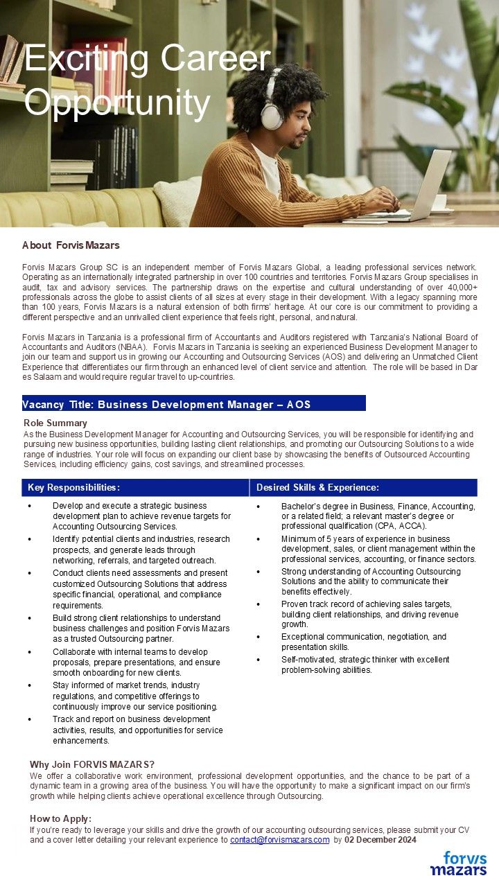Forvis Mazars in Tanzania on LinkedIn: #hiring #businessdevelopment # ... Forvis Mazars in Tanzania on LinkedIn: #hiring #businessdevelopment # ...