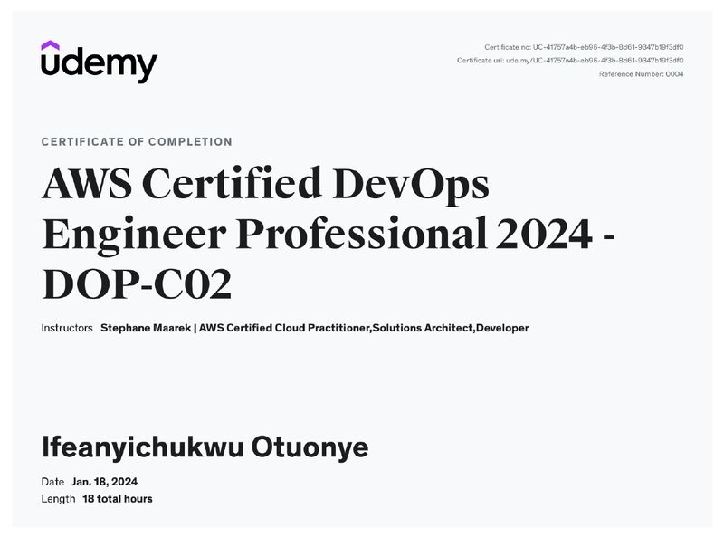 Completed AWS DevOps Engineer Pro video course | Ifeanyi Otuonye, MBA ... Completed AWS DevOps Engineer Pro video course | Ifeanyi Otuonye, MBA ...