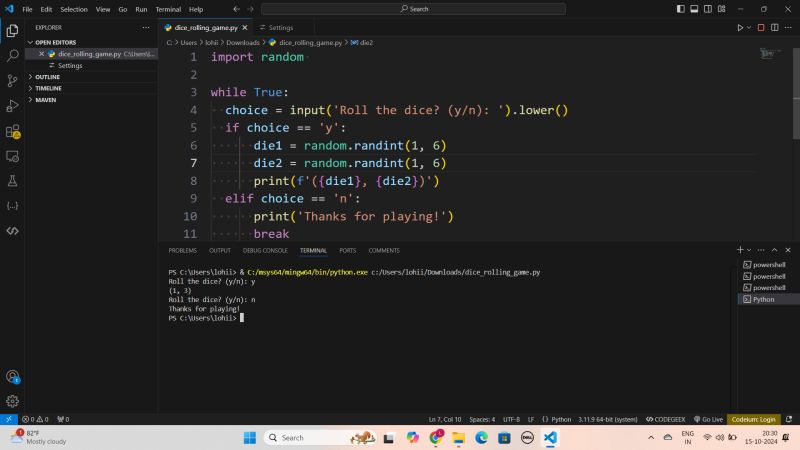 Lohitha Turalla on LinkedIn: #python #programming #dicegame #learning # ... Lohitha Turalla on LinkedIn: #python #programming #dicegame #learning # ...