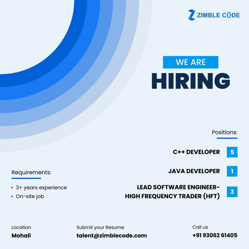 Zimble Code on LinkedIn: #cplusplus #hft #javadeveloper #mohalijobs # ... Zimble Code on LinkedIn: #cplusplus #hft #javadeveloper #mohalijobs # ...