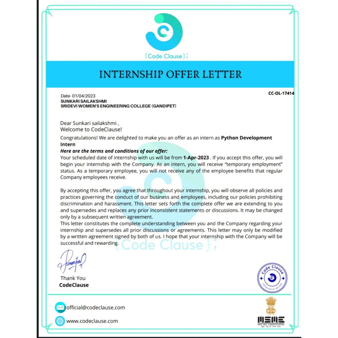 Sunkari Sailakshmi Mudiraj on LinkedIn: #codeclause #internship # ... Sunkari Sailakshmi Mudiraj on LinkedIn: #codeclause #internship # ...