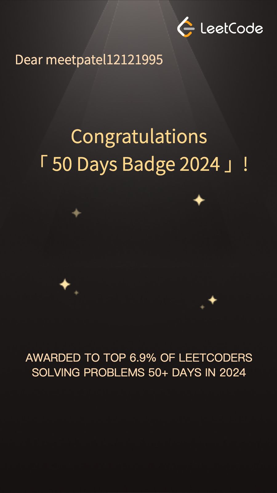 Meetkumar Patel on LinkedIn: š Achievement Unlocked: LeetCode 50 Days ... Meetkumar Patel on LinkedIn: š Achievement Unlocked: LeetCode 50 Days ...