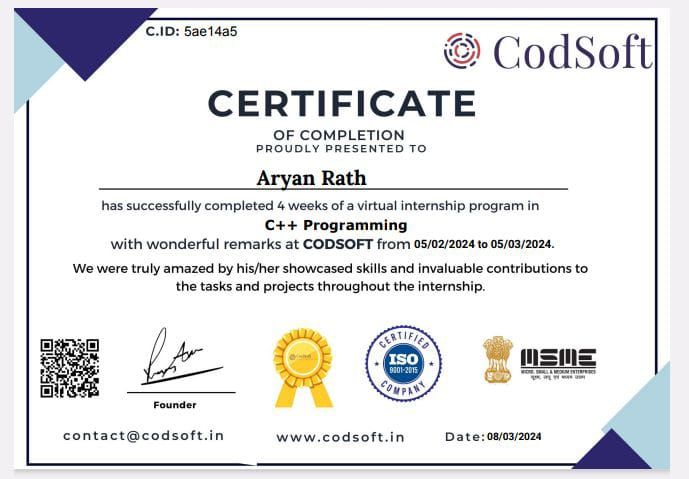 Aryan Rath on LinkedIn: #codsoft #codsoftjourney #internship #cip # ... Aryan Rath on LinkedIn: #codsoft #codsoftjourney #internship #cip # ...
