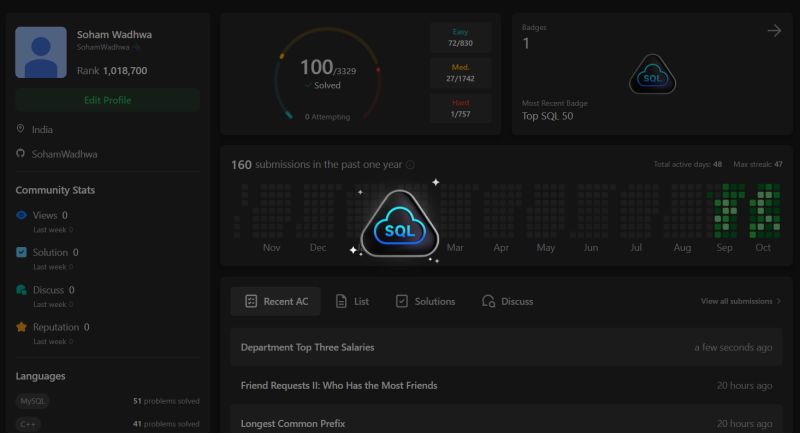 Soham Wadhwa on LinkedIn: #sql #leetcode #consistentlearning # ... Soham Wadhwa on LinkedIn: #sql #leetcode #consistentlearning # ...
