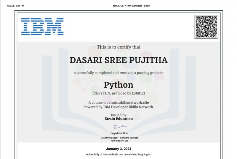 Sree Pujitha Dasari on LinkedIn: #ibm #newbeginnings #python #learning Sree Pujitha Dasari on LinkedIn: #ibm #newbeginnings #python #learning