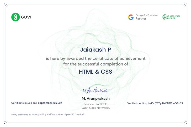Jai Akash P on LinkedIn: #web #html #css #continuous #guvi Jai Akash P on LinkedIn: #web #html #css #continuous #guvi