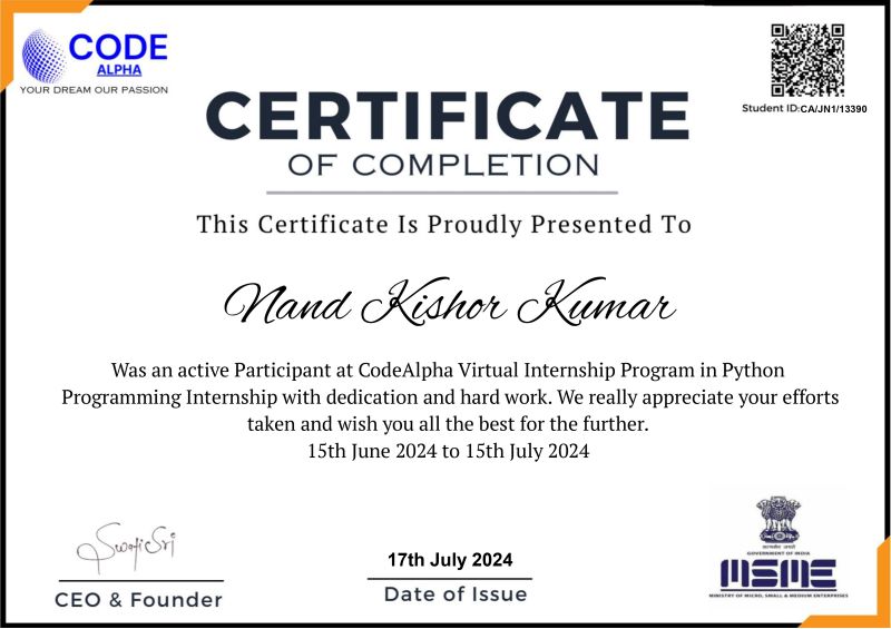 NAND KISHOR KUMAR on LinkedIn: #python #programming #internship # ... NAND KISHOR KUMAR on LinkedIn: #python #programming #internship # ...