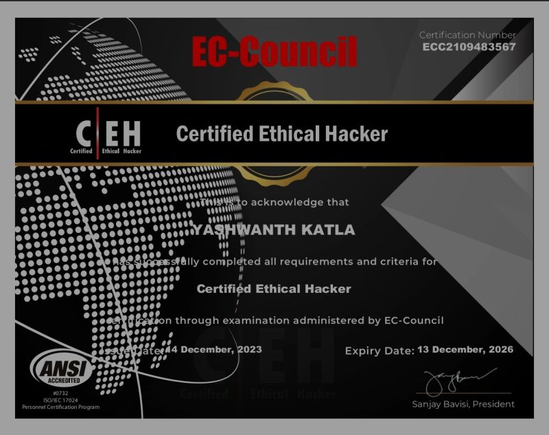 KATLA YASHWANTH on LinkedIn: #ceh #cehv12 #certifiedethicalhacker # ... KATLA YASHWANTH on LinkedIn: #ceh #cehv12 #certifiedethicalhacker # ...