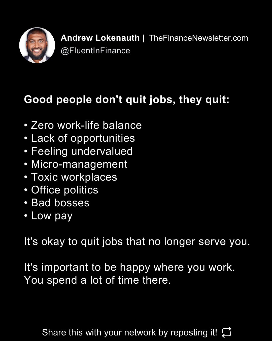 Andrew Lokenauth on LinkedIn: Good people don't quit jobs, they quit ... Andrew Lokenauth on LinkedIn: Good people don't quit jobs, they quit ...