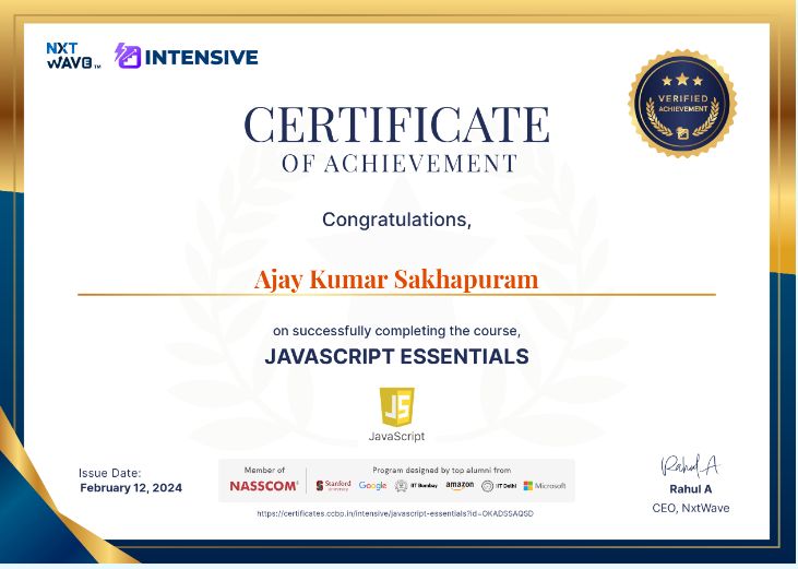 Ajay Kumar Sakhapuram on LinkedIn: #ccbp #nxtwave #javascript Ajay Kumar Sakhapuram on LinkedIn: #ccbp #nxtwave #javascript