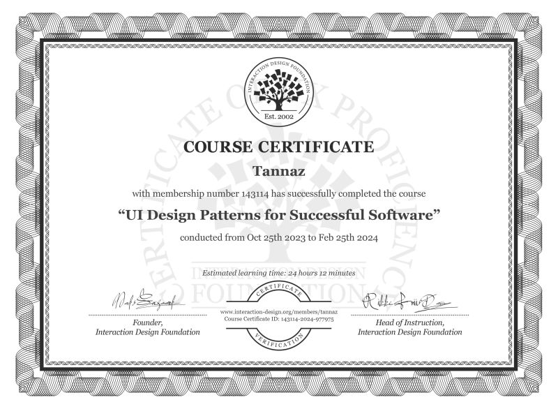 My certificate in UI Design Patterns for Success | Tannaz Doroud posted ... My certificate in UI Design Patterns for Success | Tannaz Doroud posted ...