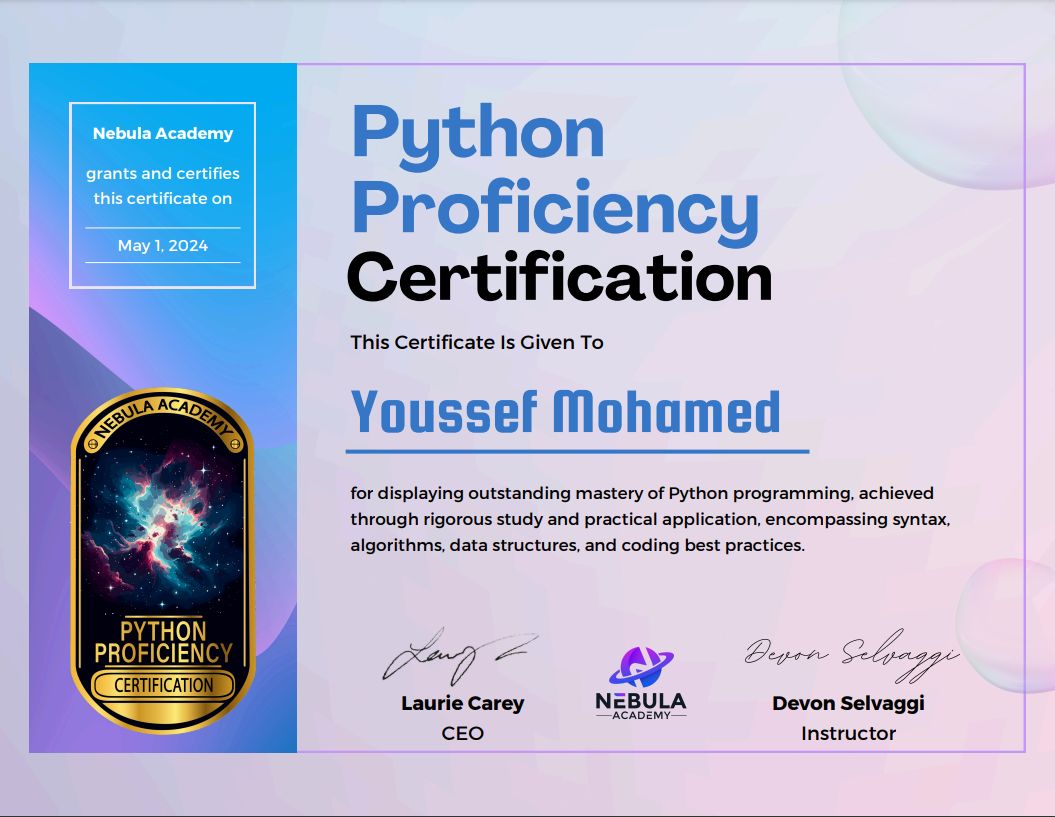 Youssef Mohamed on LinkedIn: #python #certification #continuouslearning ... Youssef Mohamed on LinkedIn: #python #certification #continuouslearning ...