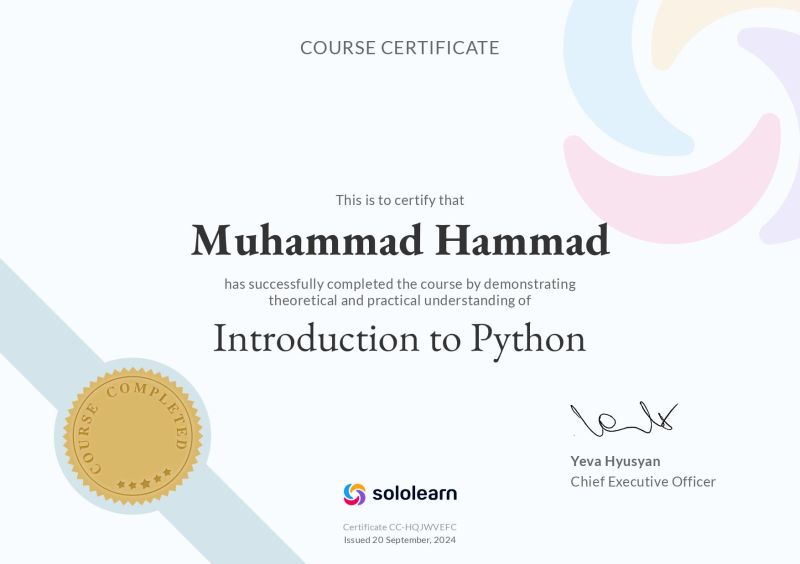 Muhammad Hammad on LinkedIn: #python #programming #certification # ... Muhammad Hammad on LinkedIn: #python #programming #certification # ...