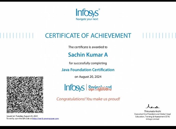 Sachin Kumar A on LinkedIn: #infosysspringboard #java #programming Sachin Kumar A on LinkedIn: #infosysspringboard #java #programming